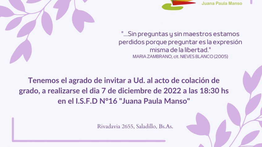 Acto académico de fin de curso de las Carreras docentes del ISFD 16 ...