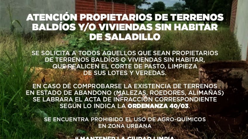 Se solicita a todos aquellos que sean propietarios de terreno baldíos o ...